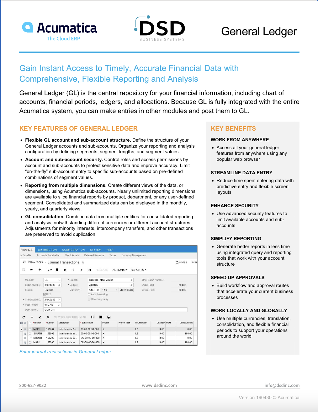 Acumatica Cloud ERP General Ledger Module - DSD Business Systems
