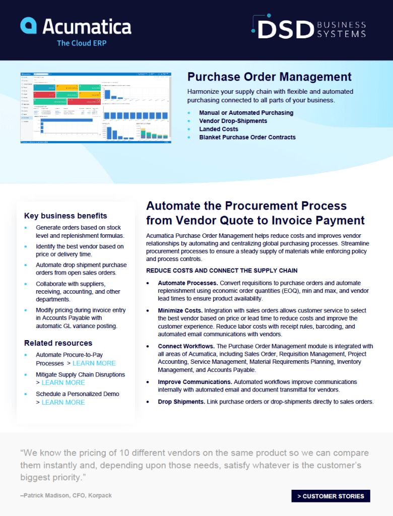 Acumatica Purchase Order - DSD Business Systems