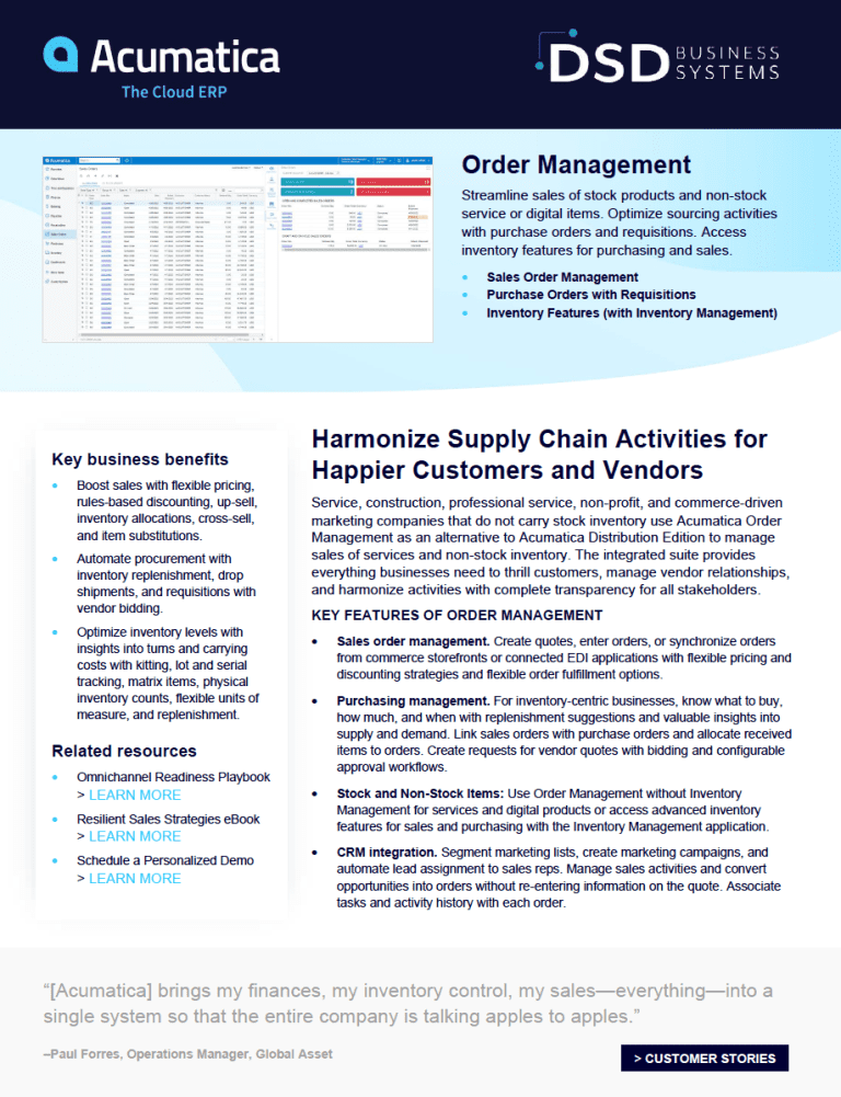 Acumatica Order Management Datasheet