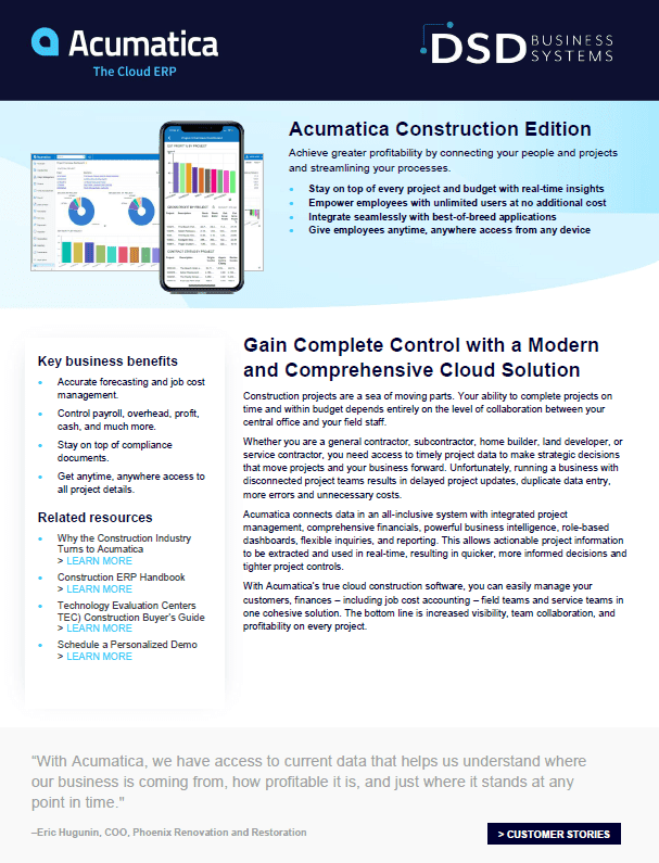Acumatica Construction Edition Datasheet