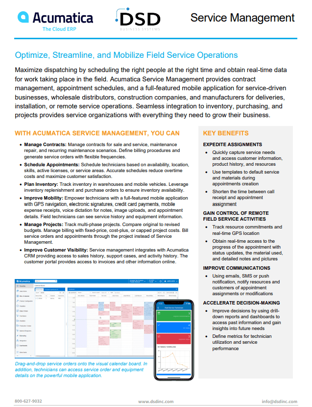 Acumatica Construction Edition Service Management Datasheet