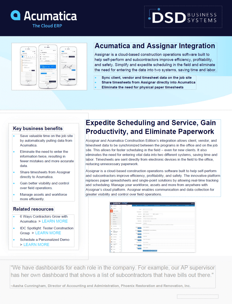 Acumatica and Assignar Integration Datasheet