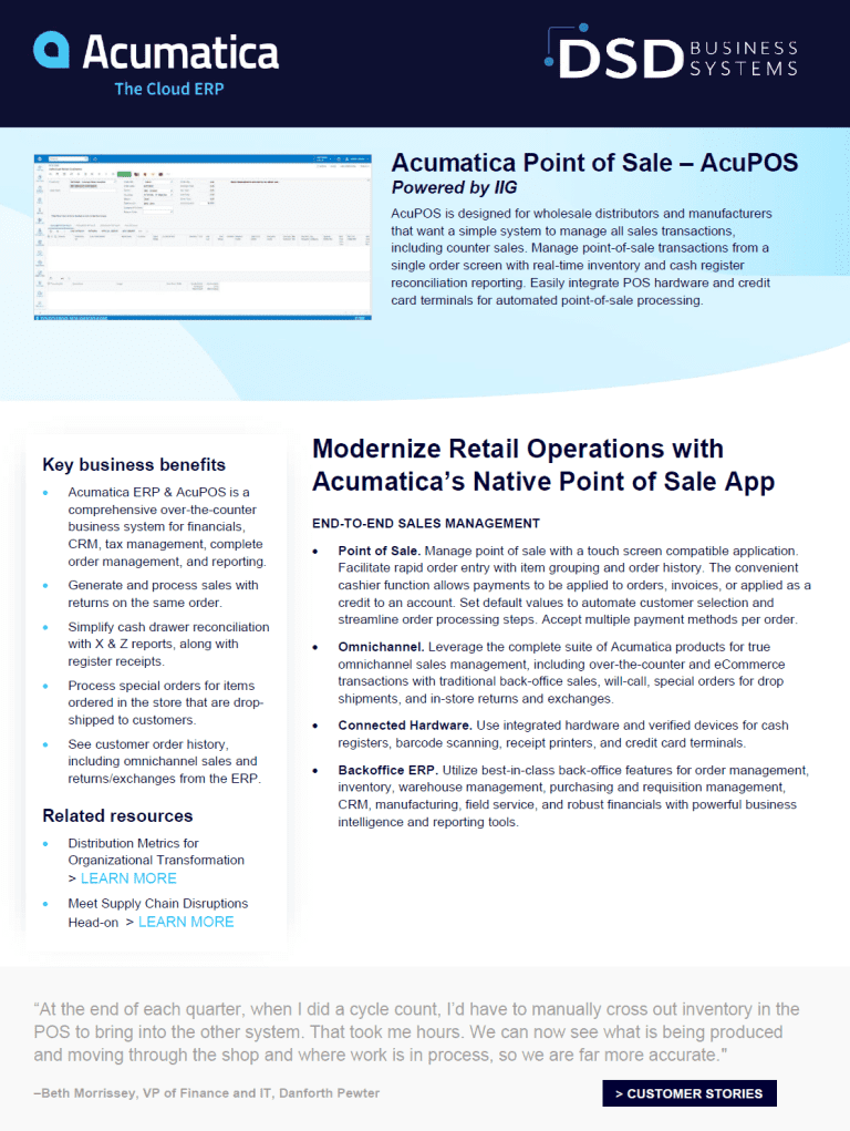 Acumatica Point of Sale Datasheet - DSD Business Systems