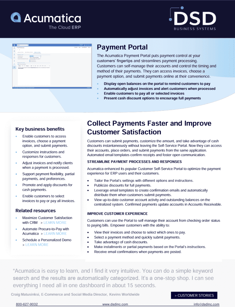 Transform Customer Payments with Acumatica Payment Portal - DSD Business Systems